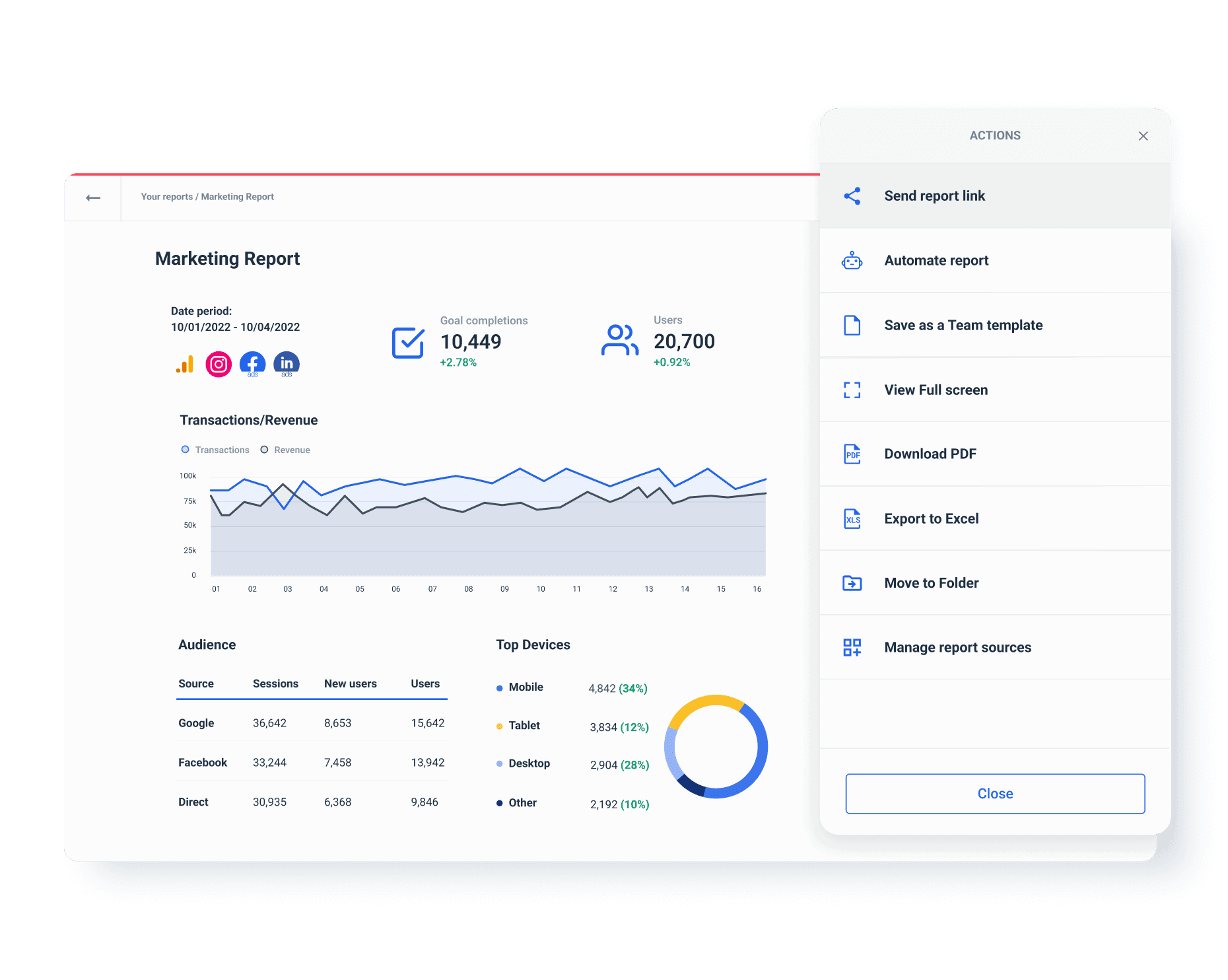 Share Ad-Hoc Reports with our Live Dashboard | Whatagraph