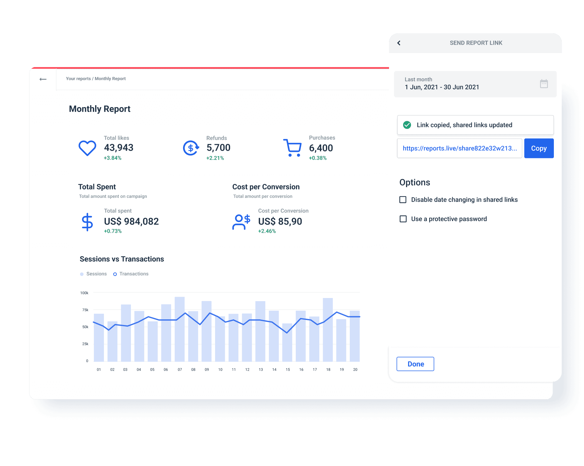 Share Ad-Hoc Reports with our Live Dashboard | Whatagraph