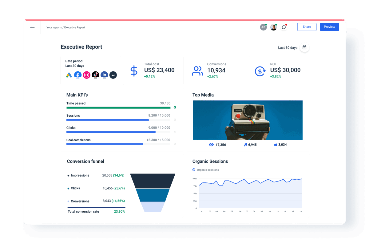 All-in-One Executive Report Template | Whatagraph