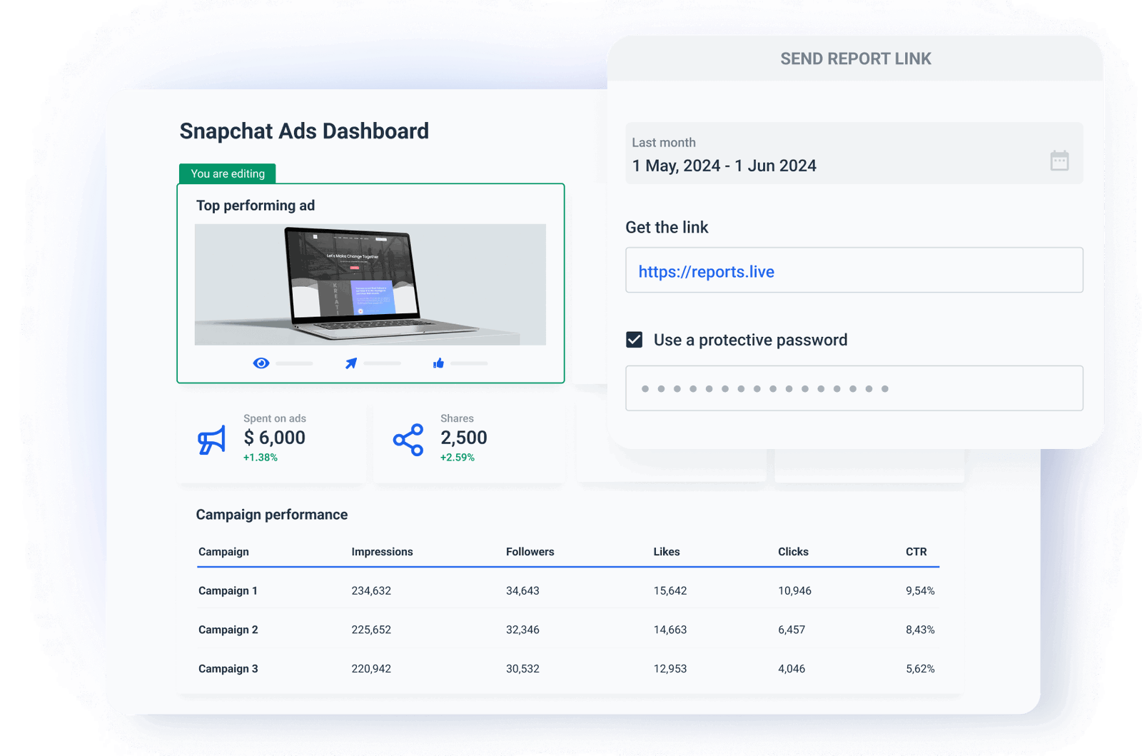 Snapchat Ads Dashboard For Marketers Whatagraph