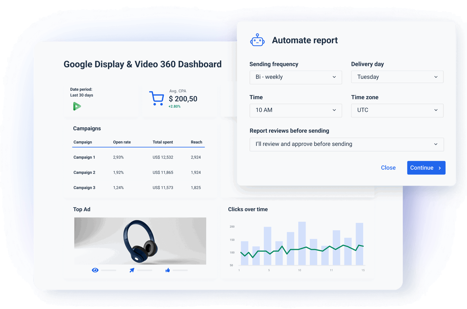 Google Display and Video 360 Dashboard and Reporting Software | Whatagraph