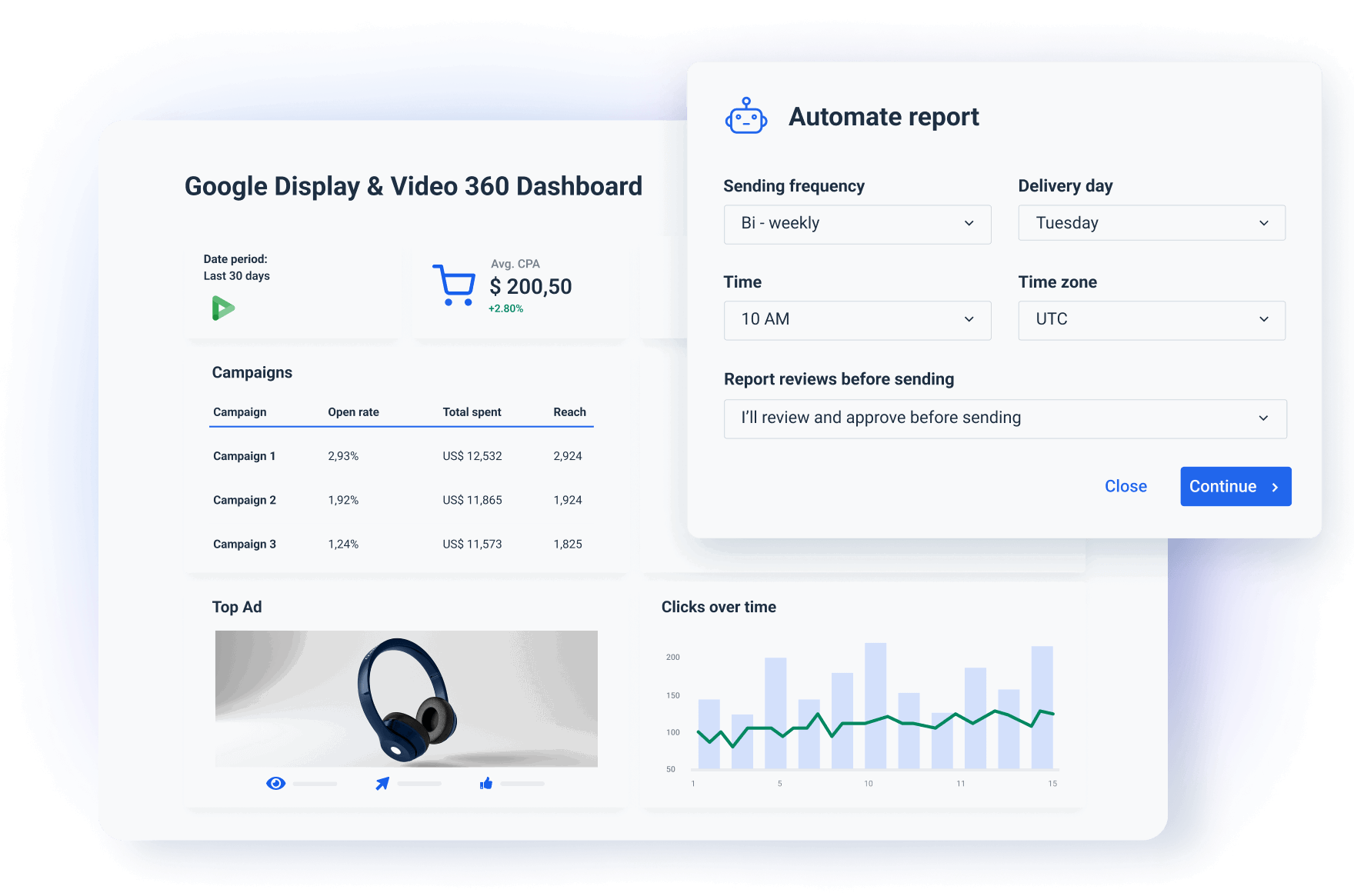 Google Display and Video 360 Dashboard and Reporting Software | Whatagraph
