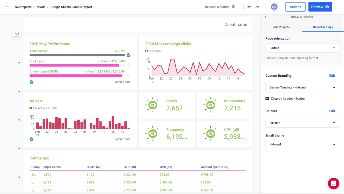 How to Create a Killer Dashboard With Google Sheets Data? | Whatagraph