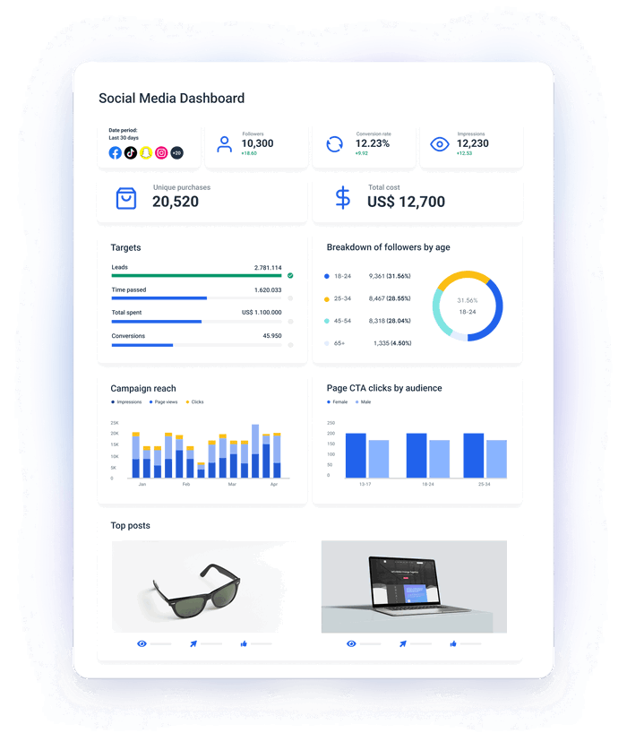 Best Social Media Dashboard Template for Marketers | Whatagraph
