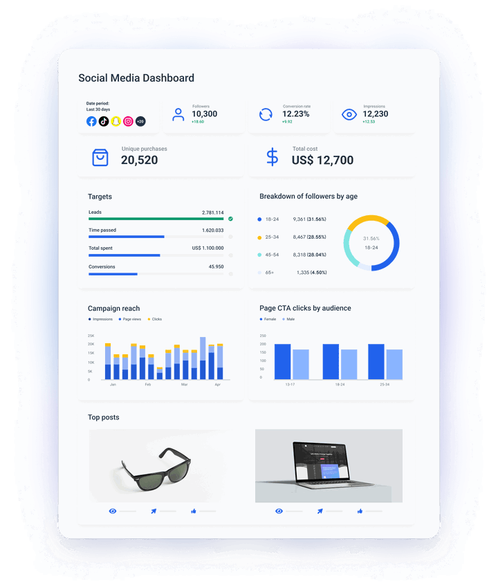 Best Social Media Dashboard Template for Marketers | Whatagraph