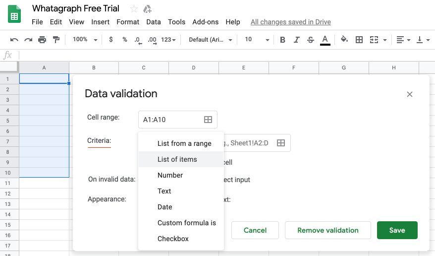 How to Create a Dropdown List in Google Sheets | Whatagraph