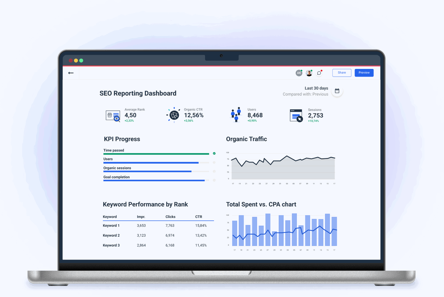 SEO Reporting Dashboard for Agencies To Monitor Client KPIs | Whatagraph