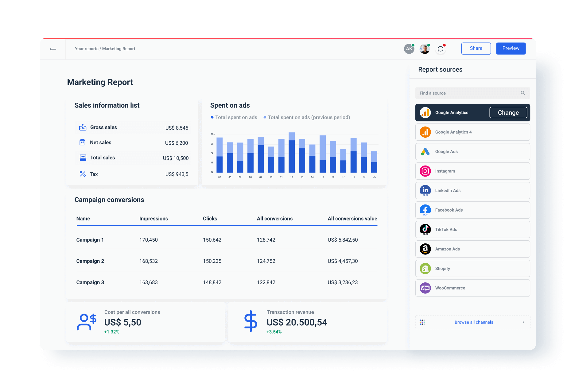 All Reporting and Data Features in One Place | Whatagraph